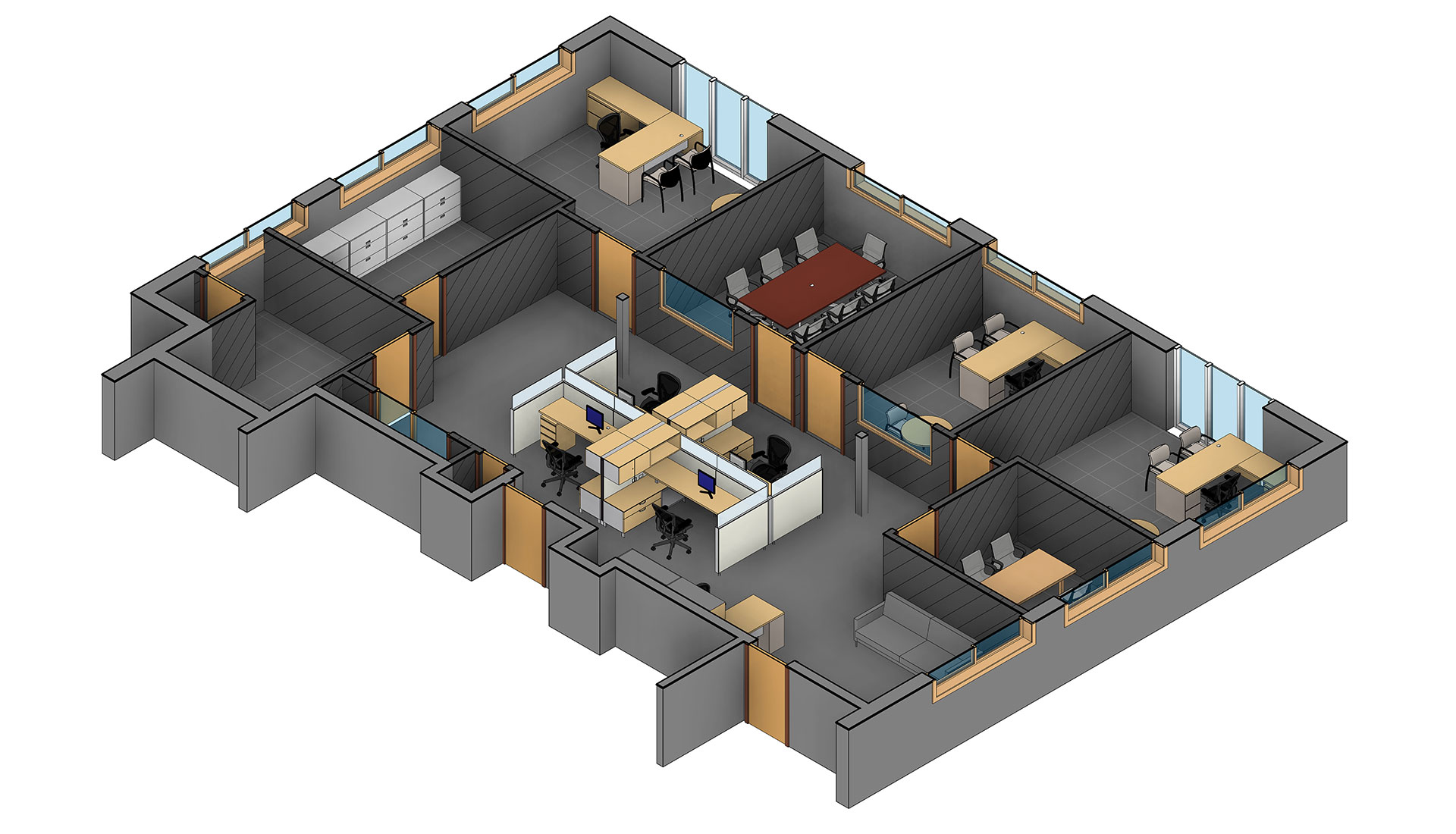 Section-View_3D-Revit-Architectural-Model-with-Custom-BIM-Objects_Office-Space_Modeling-by ...